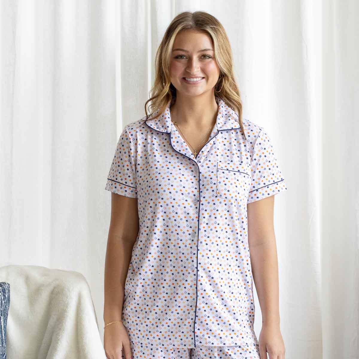 Stars Short Sleeve Button Up Sleep Shirt | The Royal Standard